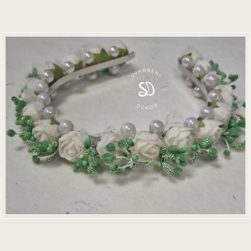 Rajf za kosu -S195-krem ruzice sa zelenim bobica - Svadbeni dekor